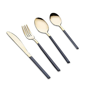 4 Pcs Stainless Steel Flatware Set, Black Gold Modern Cutlery Set Mirror Polished Knife Fork Spoon for Home, Kitchen, Including Place Knife, Fork, Spoon, Teaspoon, One Size (xiejinhong2)