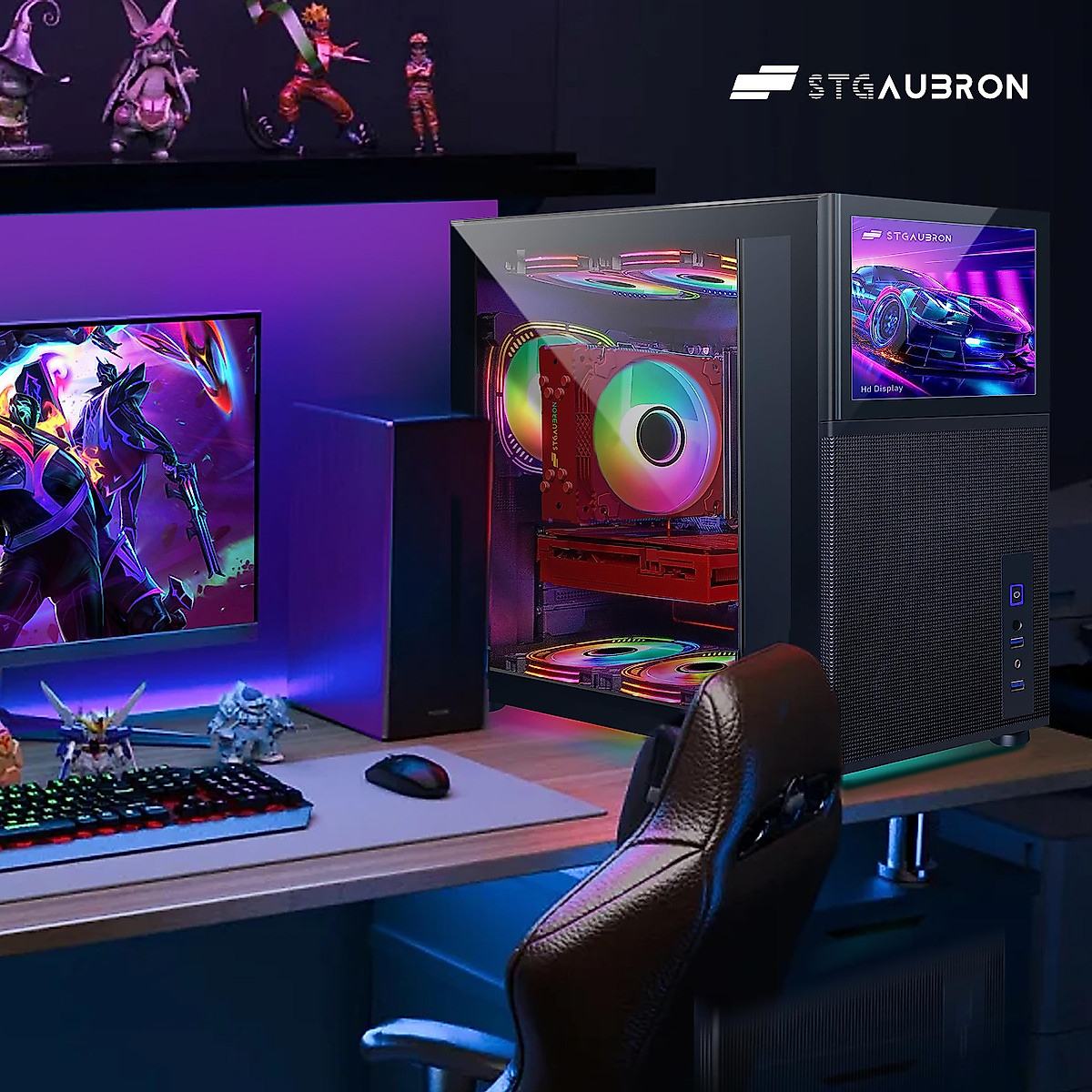 STGAubron Gaming Desktop PC,Intel Core i7-11700KF up to 5.0G,32G DDR4,2T SSD,GeForce RTX 3060 12G GDDR6,600M WiFi,BT 5.0,RGB Fan x 6,RGB Keyboard&Mouse,RGB Mouse Pad,W11H64