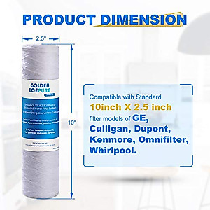 GOLDEN ICEPURE 5 Micron 10" 2.5" Whole House String Sediment Water Filter Compatible with Dupont WFPFC4002, EPW2, EPW2VC, EPW2C, WP-5, AP110, CFS110, WFPFC4002, CW-MF 4PACK