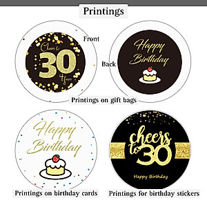 Sumerk 30th Birthday Gift Bag Cheers to 30 Paper Gift Bags with Birthday Cards and 30th Birthday Stickers - 2 Pcs 30th Gift Bags, 2 Pcs Birthday Cards, 2 Pcs 30 Birthday Stickers