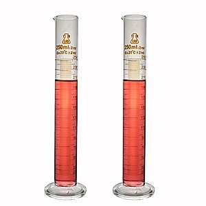 TN Lab Graduated Measuring Cylinder 250ml Borosilicate Glass with Glass Base 2-Pack