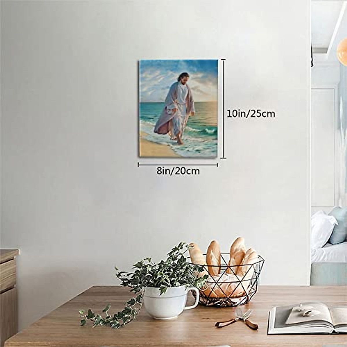 Jesus Christ Walking on the Beach Poster Catholic Canvas Print Christian Wall Art Bedroom Bathroom Wall Decor God Pictures Home Life Decoration 8x10 Inches