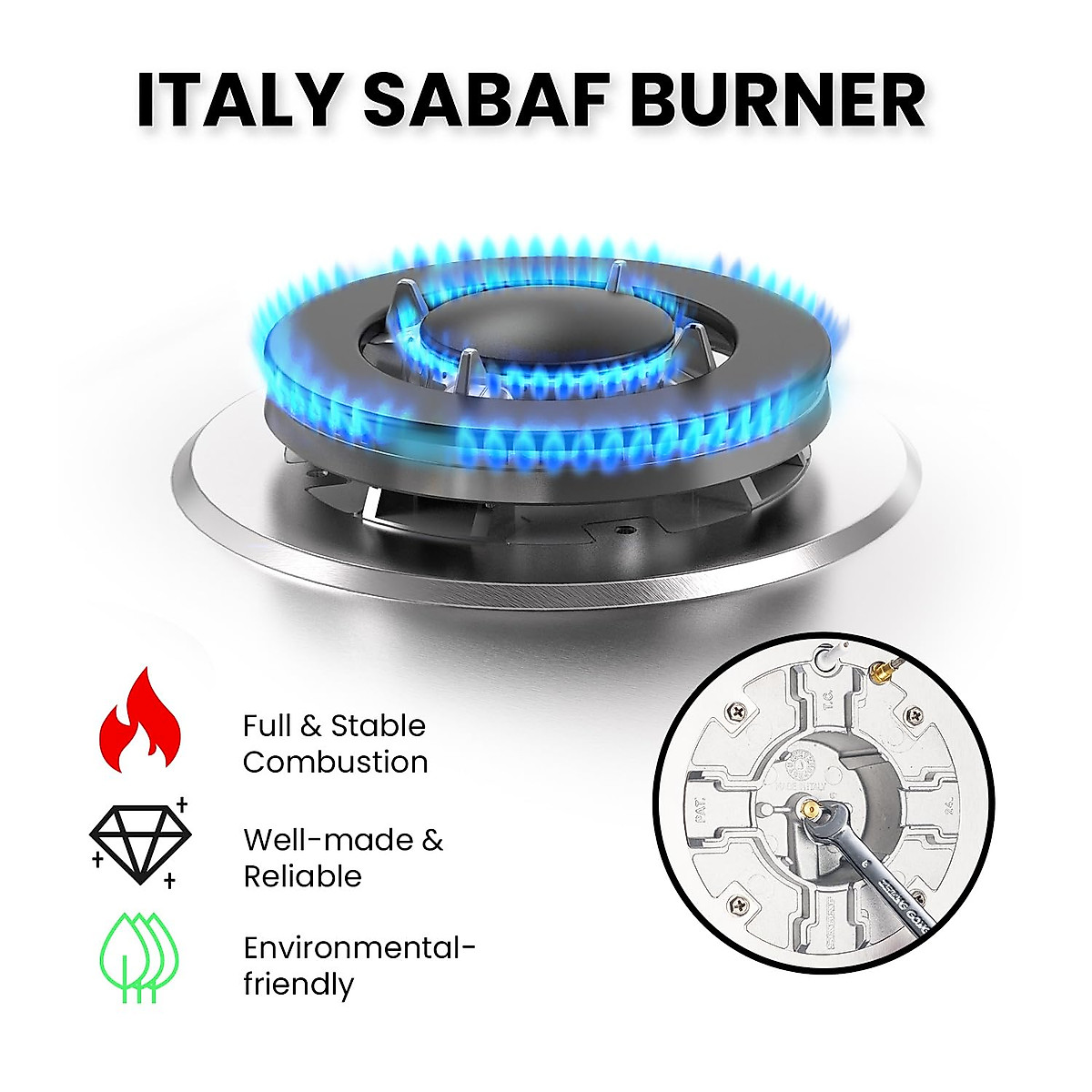 TOPWISH 36" Built-in Gas Cooktop, 5 ITALY SABAF Sealed Burners Gas Rangetop 41,800BTU, NG/LPG Convertible, Stainless Steel Burner Gas Stovetop with Thermocouple Protection,120V AC. (36 inch)