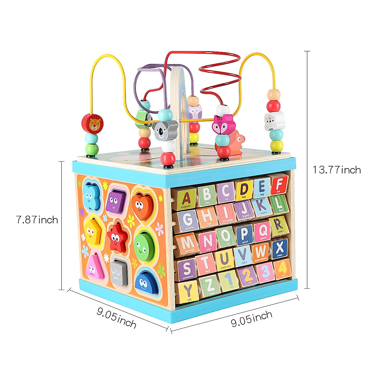 Garlictoys Wooden Activity Cube for 1 2 3 Year Old Kids,5 in 1 Multipurpose ABC-123 Abacus Bead Maze Shape Sorter|Early Educational Toy for Toddlers-Toys for 1 Year Old Boys Girls