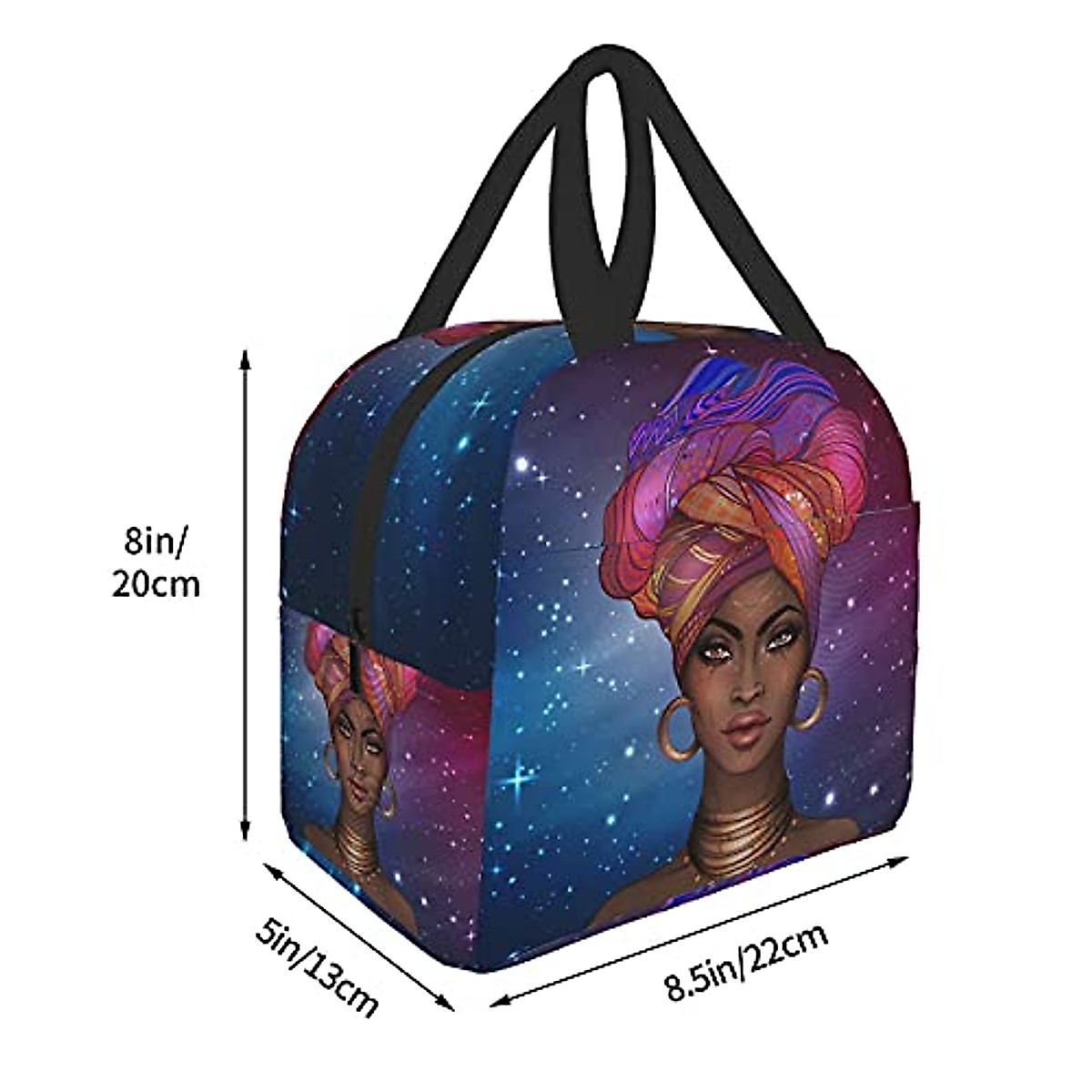 Duduho Afro American Black Woman Lunch Bag Compact Tote Bag Reusable Lunch Box Container For Women Men School Office Work