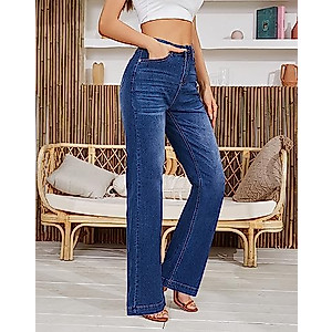Qazel Vorrlon Wide Leg Jeans High Waisted Flare Baggy Jeans for Women Boyfriends Straight Jeans Stretch Denim Pants Trendy Y2K Dark Blue