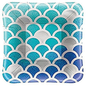 Unique Scallop Square Appetizer Paper Plates, 5", Ocean Blue
