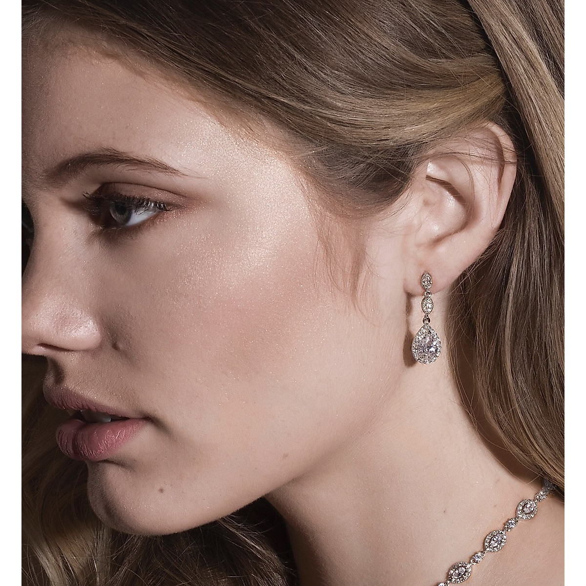 A+O Bridesmaid Gift, Teardrop Cubic Zirconia Crystal Earrings in Silver