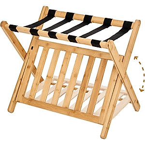 koyasiry Fully Assembled Luggage Rack,2-Packed,Foldable Bamboo Luggage Rack for Guest Room Suitcase Stand with Nylon Straps,Luggage Stand Bamboo Luggage Holder with Shelf for Bedroom,Hotel,No Assembly