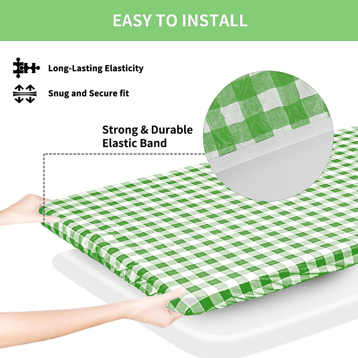 Raweao Picnic Table Cover with Bench Covers - 3 Piece Fitted Picnic Table Cover with Elastic Band and Flannel Backing, Picnic Table Cover for Outdoor, BBQ, Camping (30 X 72 Inch, Green)