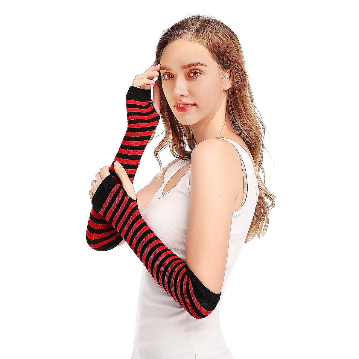 Bellady 3 Pairs Striped Arm Warmers Fingerless Gloves for Women