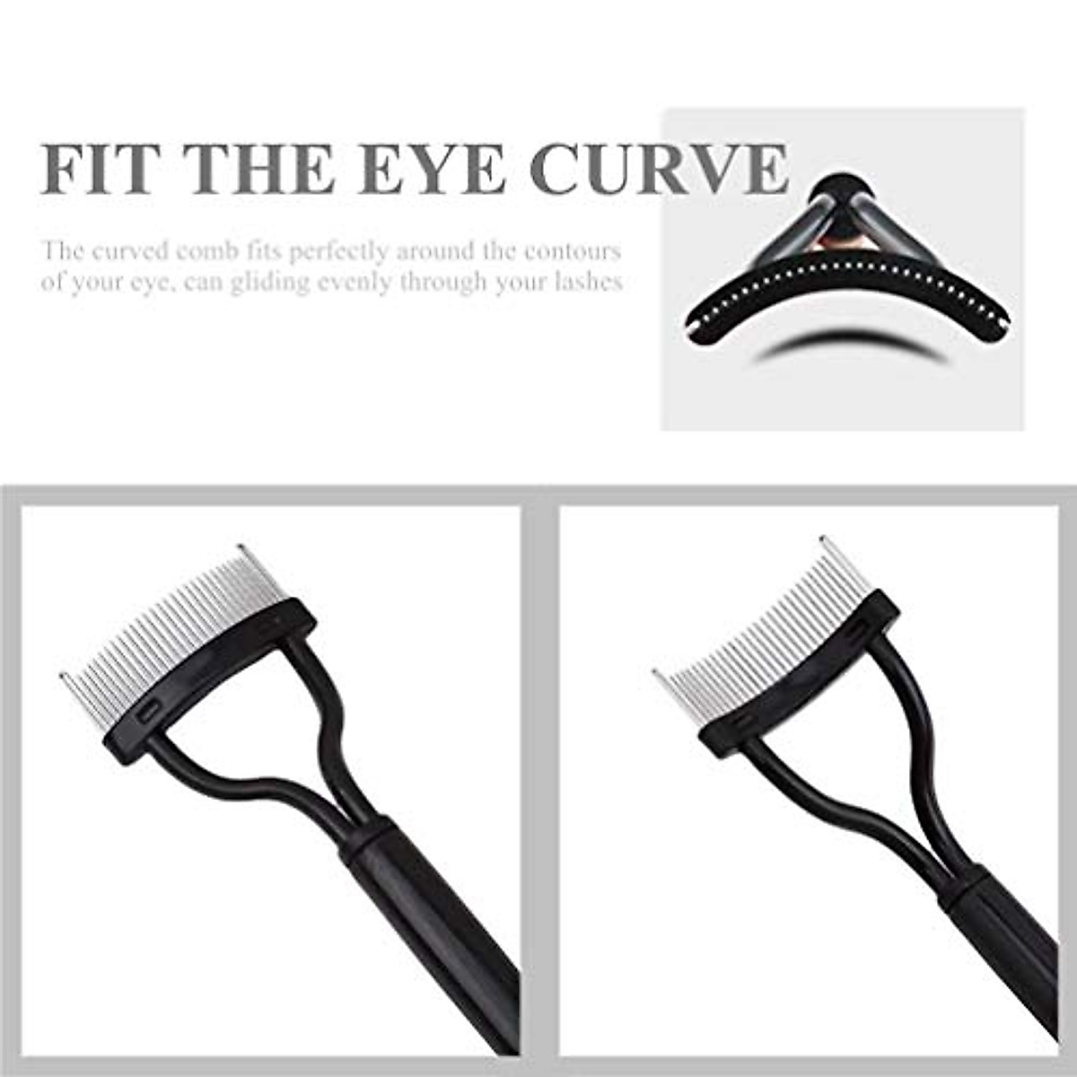 TEOYALL 2 PCS Eyelash Comb, Makeup Mascara Applicator Metal Teeth Eyelashes Separator Curler Arc Designed False Eyelash Grooming Brushes