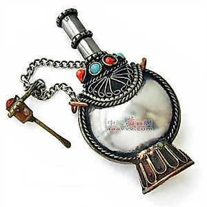 New Age Jewelry Large Tibetan Filigree 8 Turquoise Coral Gemstone Spoon Snuff Bottle Amulet Pendant -2.5" Tall