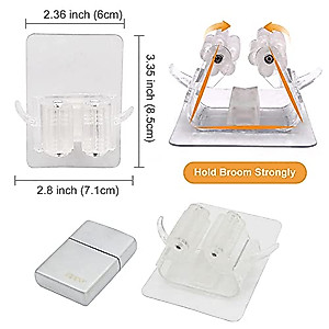 Broom Holder Wall Mount - 2 Pack Adhesive Mop and Broom Holder Wall Mount with Hooks Design, Broom Organizer Wall Mount, Broom Hanger and Mop Organizer Wall Hanging for Home, Kitchen, and Garage