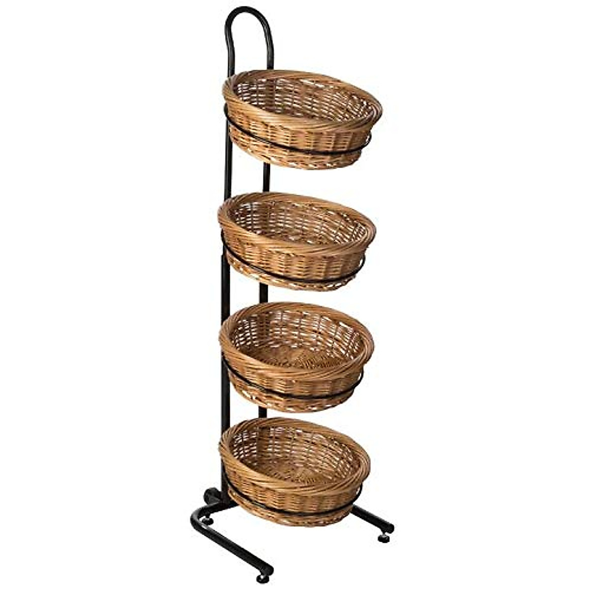 FixtureDisplays® Round Basket with Wire Frame, Wicker - Black 120004