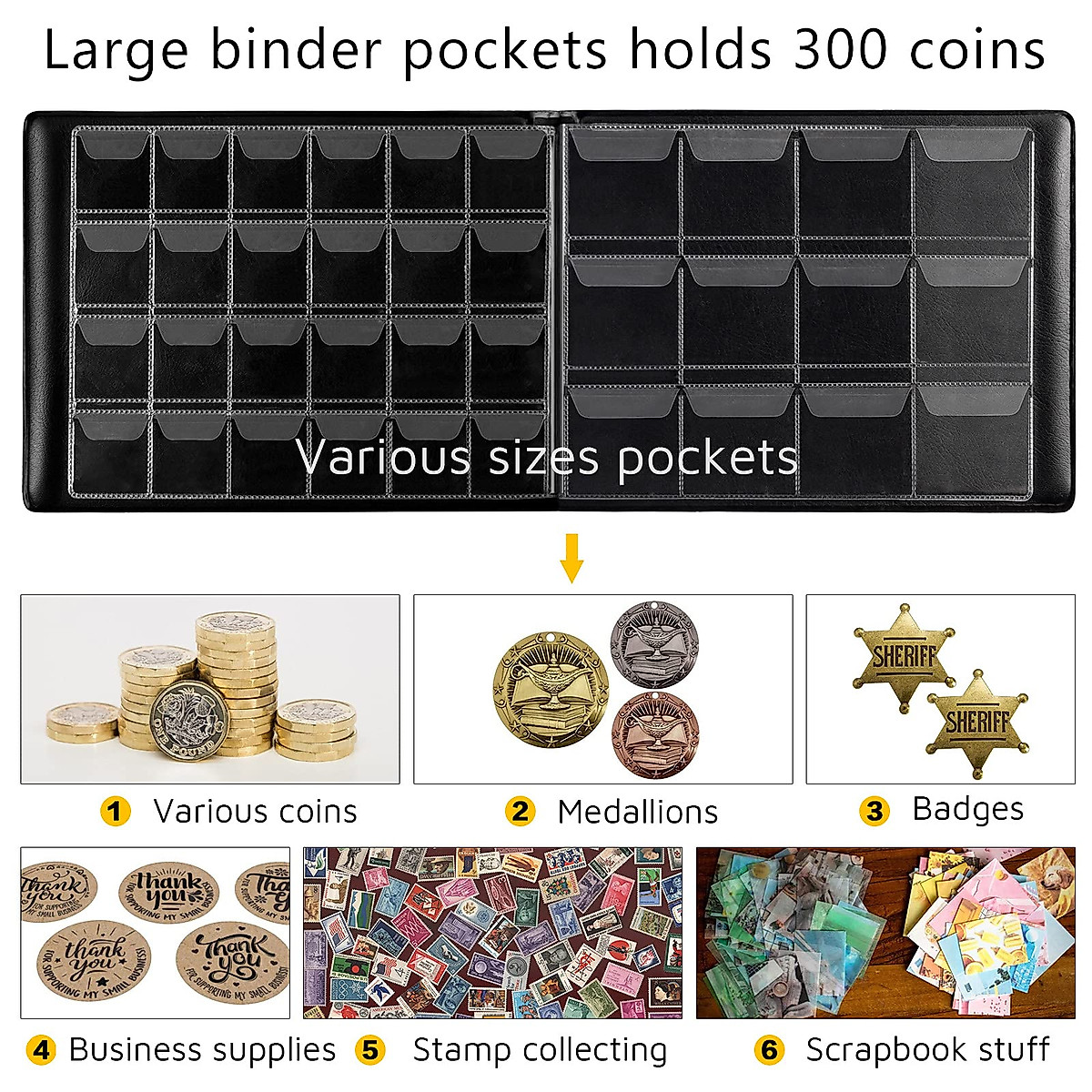Coin Collection Supplies Holder Book for Collectors and 12 Sheets Money Binder Book Holder Page Protectors Bundle