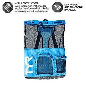 TYR Big Mesh Mummy Backpack for Swim, Gym and Workout Gear, Black, 40-Liter Capacity