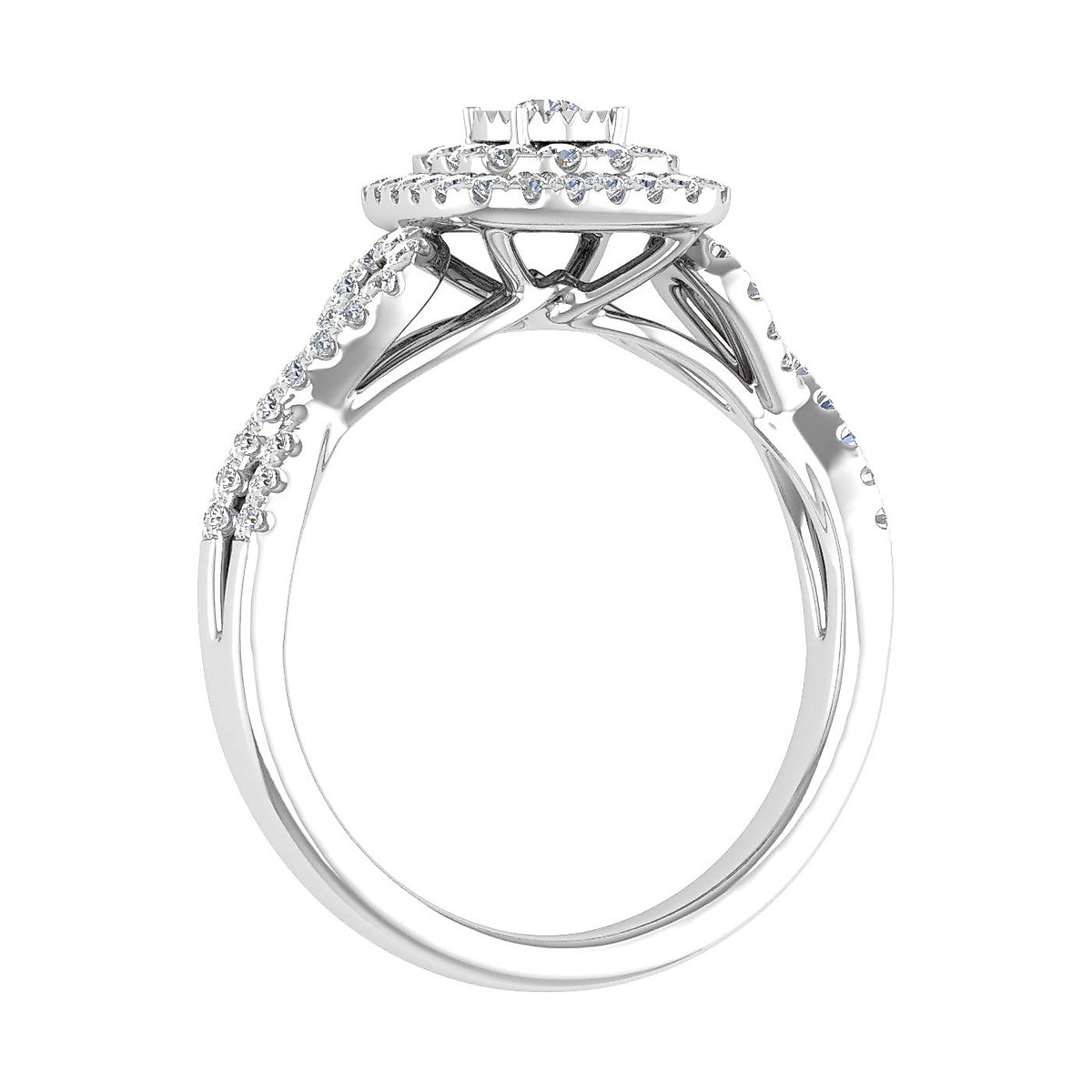FINEROCK 1/2 Carat Cushion cut Halo Diamond Engagement Ring in 10K White Gold (Ring Size 7)
