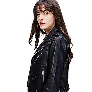 LY VAREY LIN Women's Faux Leather Motorcycle Jacket PU Slim Short Biker Coat (XL, Black)