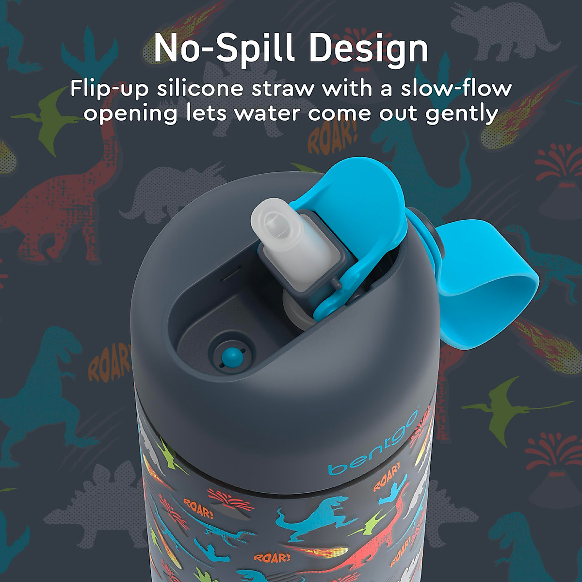 Bentgo Kids Water Bottle - Leak-Proof, Durable Tritan, BPA-Free 15 oz. Cup for Kids/Toddlers Ages 3+, Safe Sip Spout, Carrying Handle, & Dishwasher Safe for School, Sports, Daycare & Camp (Dinosaur)
