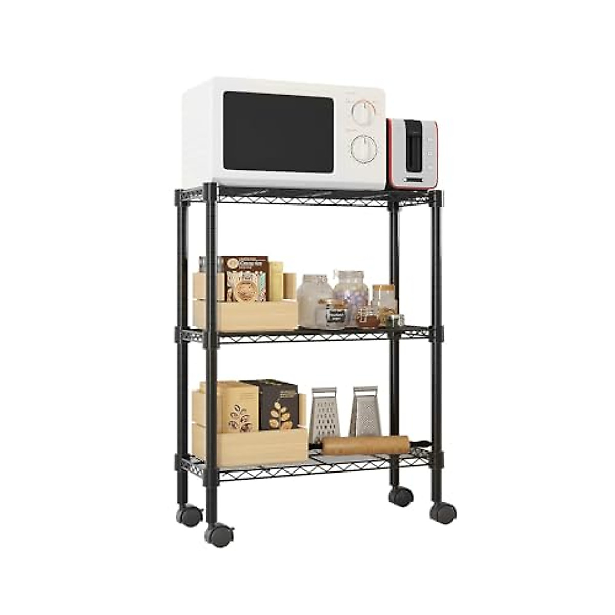 Laduzile 3-Layer Plastic Coated Iron Shelf with 1.5" Plastic Wheels 350 * 600 * 850 Black