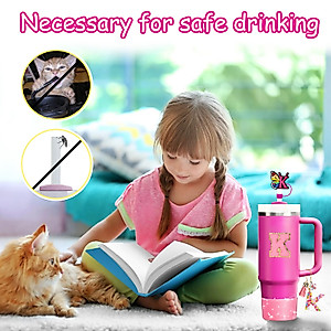 Mity rain 6PCS Cup Accessories Set for Stanley Cup 30oz 40oz, Tumbler Initials Decorations for Stanley, Including Silicone Straw Cover Cap and Boot, Spill Proof Stopper, Handle Charm, Sticker,Letter K