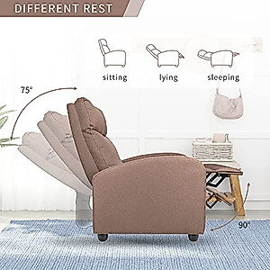 Flamaker Fabric Recliner Chair Massage Recliner Sofa Chair Adjustable Reclining Chairs Home Theater Single Modern Living Room Recliners with Thick Seat Cushion and Backrest (Brown)