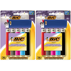 BIC Classic Lighters, Pocket Style, Lighter for Candles, Assorted Colors (Packaging May Vary), 12 Count Pack of Lighters