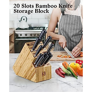 Cook N Home Bamboo Knife Storage Block without Knives, 20 Slots Universal Knife Holder Countertop Butcher Block Knife Stand for Easy Kitchen Storage