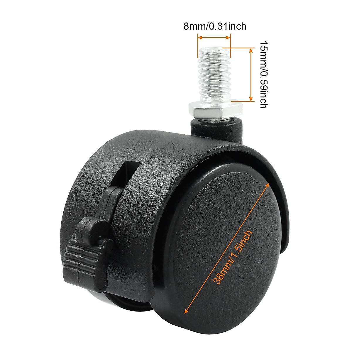 Moicstiy 4 Pack 1.5 Inch Caster Wheel Replacement, M8 Office Chair Caster Wheel, Universal Standard Size Furniture Wheel with Locking Braking Threaded Screw for Computer Gaming Chair Sofa