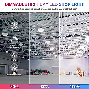 200W UFO LED High Bay Light 800W MH/HPS Equivalent 30,000lm 5000K Dimmable High Bay LED Shop Light (Dimmer Remote Controller Included) UL DLC Approved Warehouse Lights 5' Cable AC 100-277V