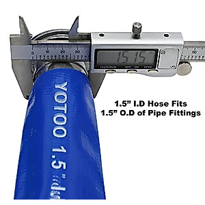 YOTOO Heavy Duty PVC Pool Backwash Hose 1-1/2 Inch by 100 Feet, Reinforced Discharge Hose with Connector and 4 Clamps for Swimming Pools, Pool Drain Hoses, Blue