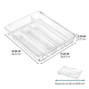 iDesign Linus Expandable Kitchen Drawer Organizer for Silverware, Spatulas, Gadgets - Clear