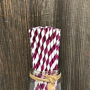 Foil Paper Straws - Hot Pink and White - Stripe Foil Paper Straws - Birthday, Valentine, Glam Party Supply - 100 Pack Outside the Box Papers Brand