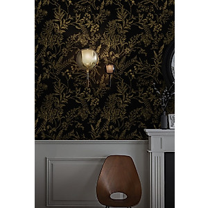 EeeComing Peel and Stick Wallpaper Black and Gold Floral Wallpaper Gold Floral Contact Paper Removable Self Adhesive Wallpaper for Wall Cabinets Vinyl Roll 78.7"x17.3"