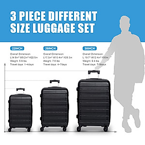 SUPER DEAL Black Luggage Set 3 Piece Hardside Expandable Luggage with Spinner Wheels Hardshell Lightweight Durable Suitcases Travel Carry Ons, 21/26/30 inch