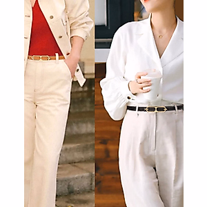 SUPLEAP Women Fashion Belt For Dress Jean Skinny Leather Belts Gold Alloy Buckle(Black)