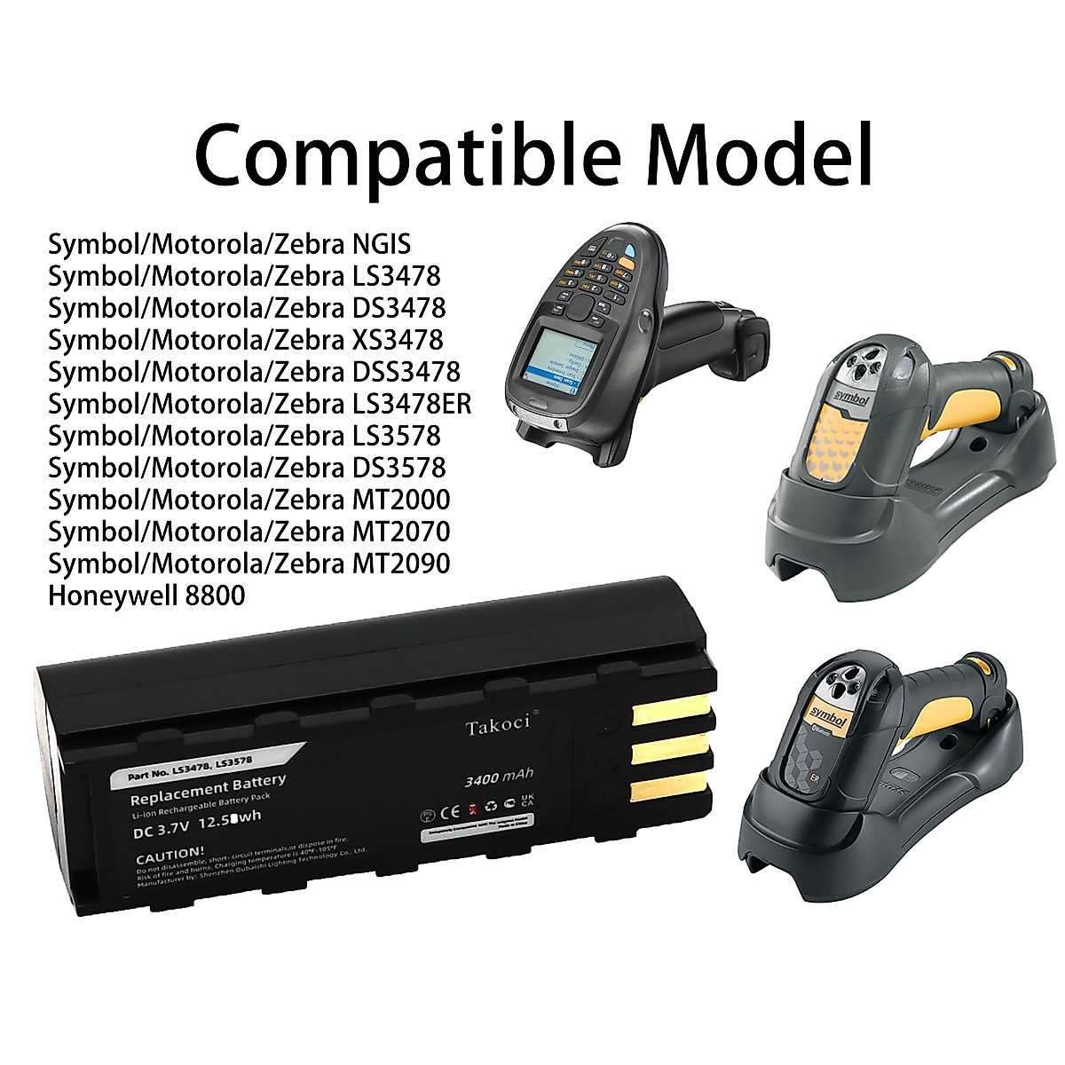 GIKYSUIZ 2-Pack 3400mAh Replacement Battery for Symbol/Zebra BTRY-LS34IAB00-00 Compatible with Symbol/Zebra LS3478 & LS3578 Series Handheld Barcode Scanner