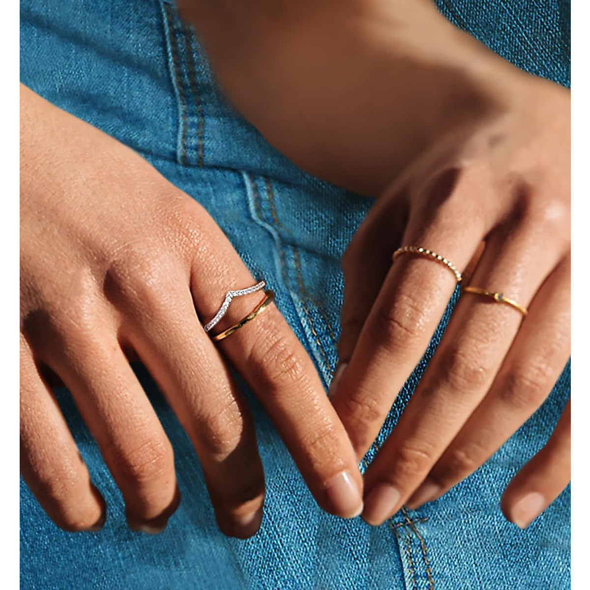 Samie Collection Simulated Diamond Stackable V-Shaped Wedding Ring Band for Women, Pairable with Engagement Rings in White Gold Finish, Size 7