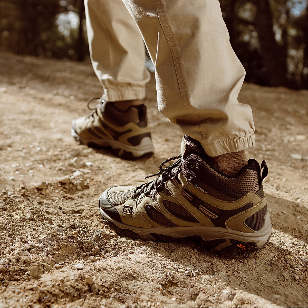 HI-TEC Ravus WP Mid Waterproof Hiking Boots for Men, Lightweight Breathable Outdoor Trekking Shoes - Tan, 10.5 Medium