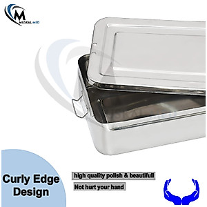 MuskalMed 15.7" x 8" x 3.75" Trays Stainless Steel Dental Instruments Tray Organizer Holder Multi-Function Storage Sterilization Plate Trays Solid Box Cover with Locks