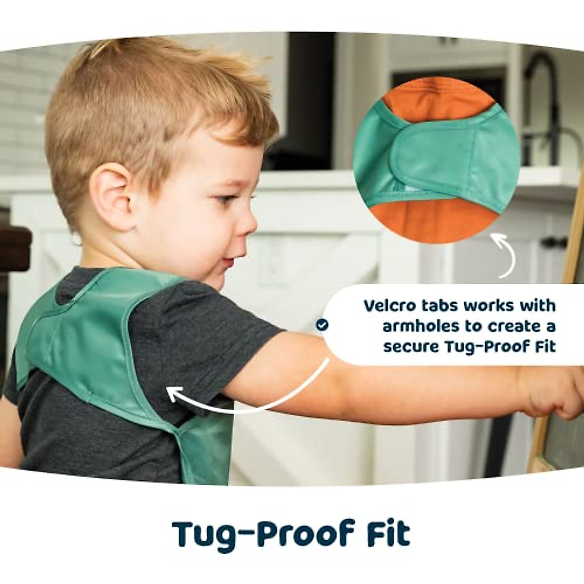 Tiny Twinkle Mess-Proof Apron Toddler Bibs w/Tug-Proof Closure, Baby Food Bibs, 2 Pack (Sage Charcoal, Small 6-24 Months)