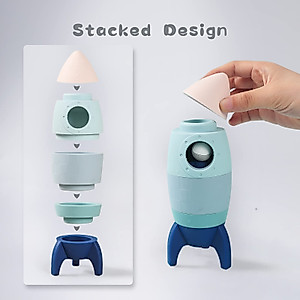 Macabaka Silicone Rocket Toy Set, 5 Pack Baby Stacking Toys with U-Shaped Astronaut Toy, Montessori Pre-School Astronaut Toy, Food Grade Silicone Stacking Rocket Toy for Toddlers 1-3, Astronaut