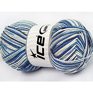 Lot of 4 x 100gr Skeins Ice Yarns Lorena Color (50% Cotton) Yarn Blue Shades White