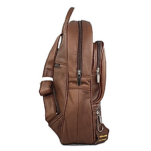 Genuine Leather Backpack Handbag Purse Sling Shoulder Bag Medium Size Brown