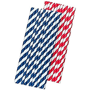 Patriotic 4th of July Paper Straws - Red White and Blue - Stripe - 50 Pack Outside the Box Papers Brand