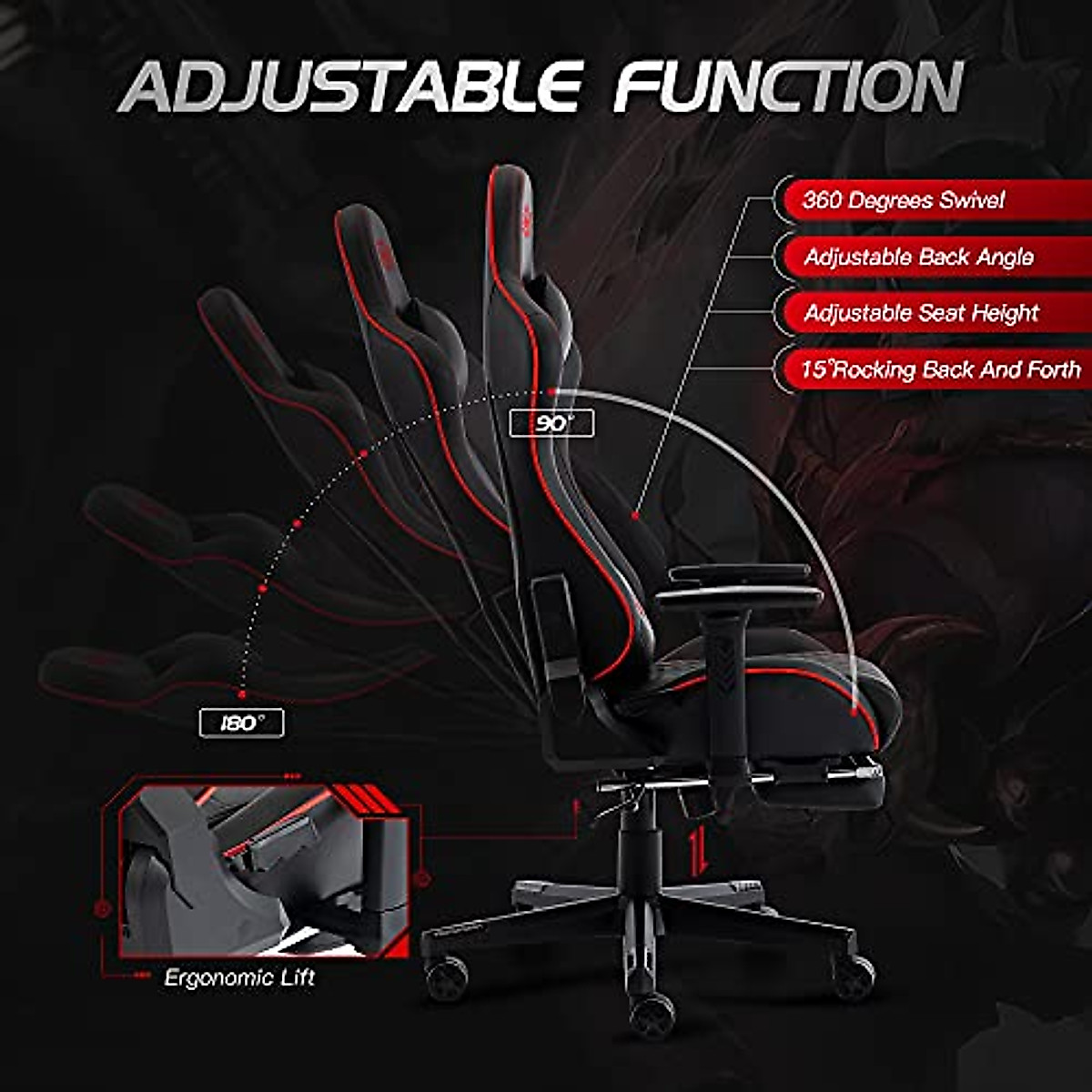 SMAX Gaming Chair with Footrest Thicken Seat Computer Gamer Chair with 3D Armrest PU Leather Headrest and Lumbar Support Racing Style High Back Video Game Chairs for Adults Black