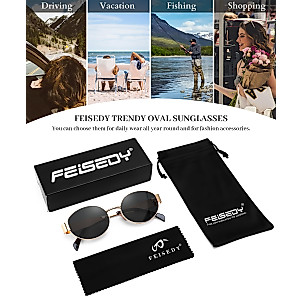 FEISEDY Trendy Retro Oval Sunglasses for Women Men Small Metal Frame Sun Glasses UV400 Shades B0124