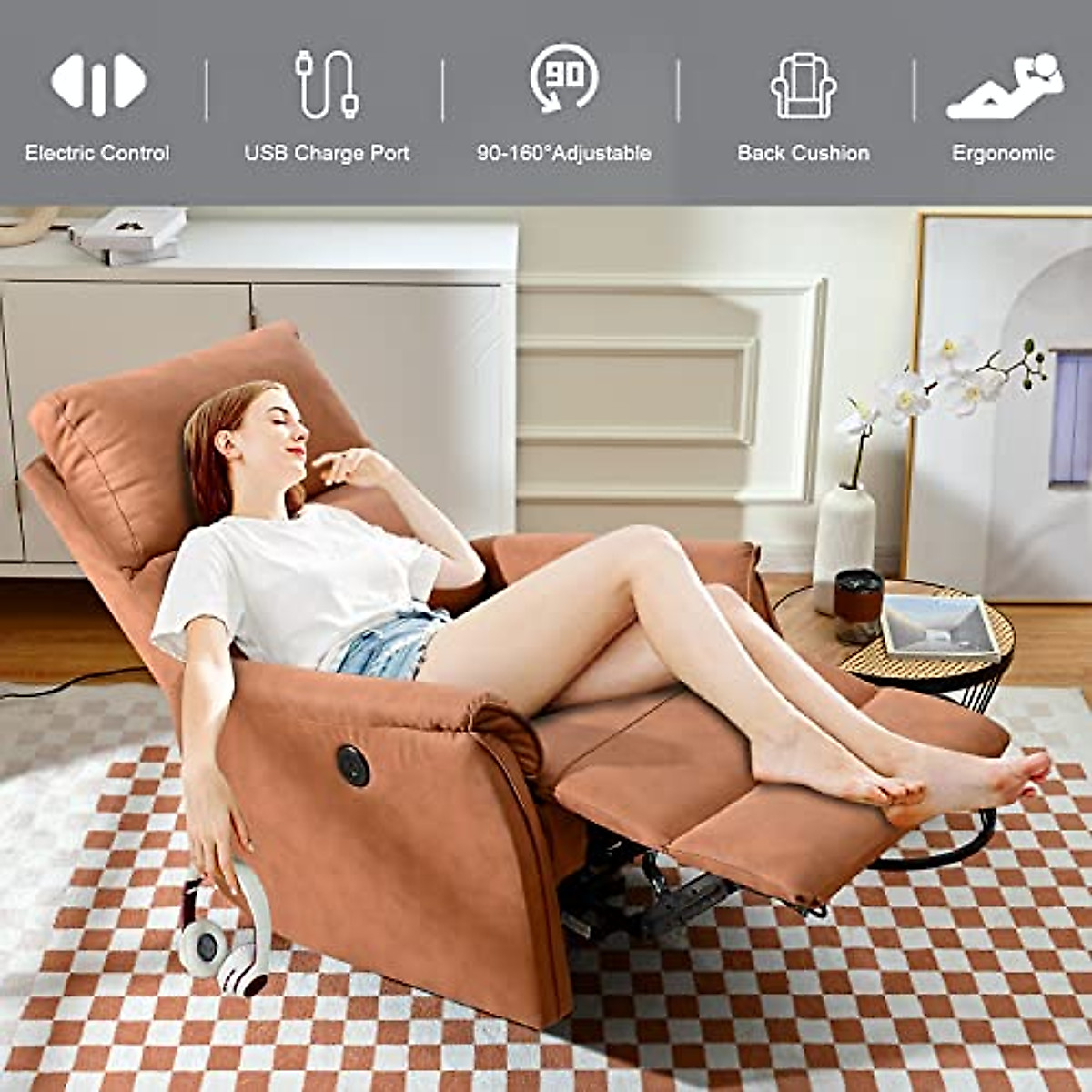 Electric Recliner Chairs, Small Power Recliner Chair on Clearance, Home Theater Recliners with USB Port, Thick Back Cushion, Ergonomic Narrow Recliner Chair for Small Spaces