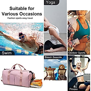 Sports Gym Bag with Wet Pocket & Shoes Compartment, Waterproof Shoulder Weekender Bag for Women and Men Swim Sports Travel Gym Bag Lightweight and easy Carry on Pink